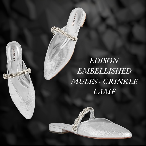 Talbots | Shoes | Nwt Edison Embellished Mules Crinkle Lam | Poshmark